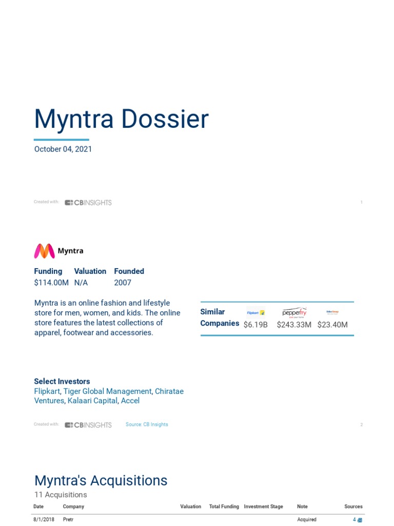 An overview of the Indian e-commerce company Myntra covering its ...