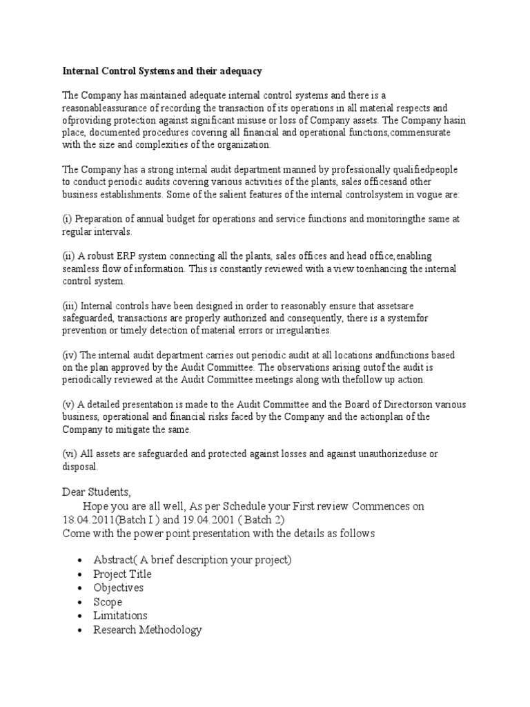 Internal Control Systems and Their Adequacy | PDF | Audit | Internal Audit