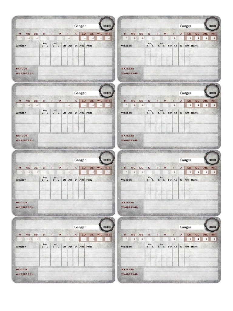 Necromunda Ganger Cards v5.5 | PDF