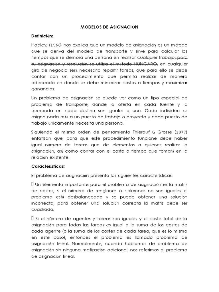 Modelos de Asignación | PDF | Matriz (Matemáticas) | Algoritmos