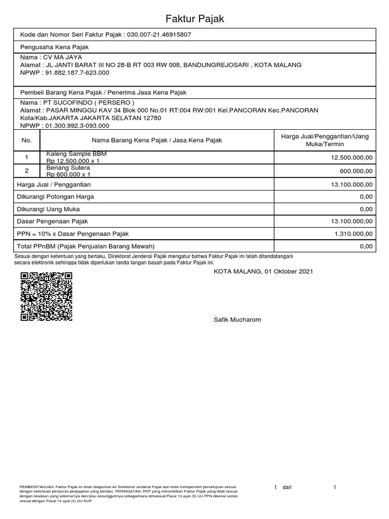 Faktur Pajak untuk Kaleng Sample BBM | PDF | Pengelolaan Keuangan & Uang