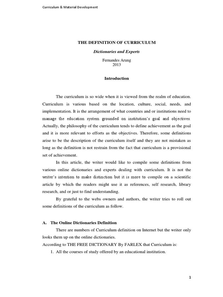 The Definition of Curriculum: Dictionaries and Experts | PDF ...