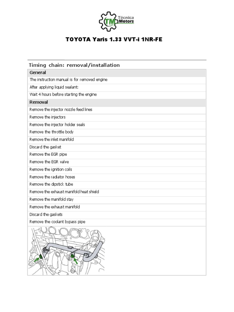 TOYOTA Yaris 1.33 VVT-i 1NR-FE: Timing Chain: Removal/installation ...