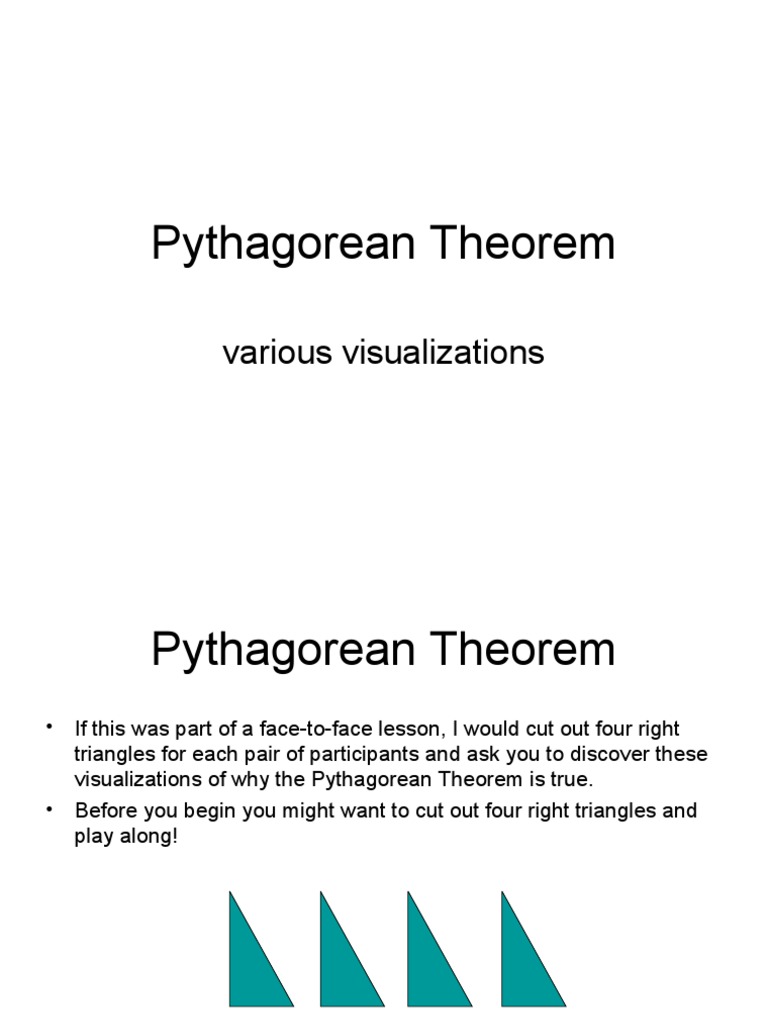 Pythagorean Theorem: Various Visualizations | PDF | Mathematics | Geometry