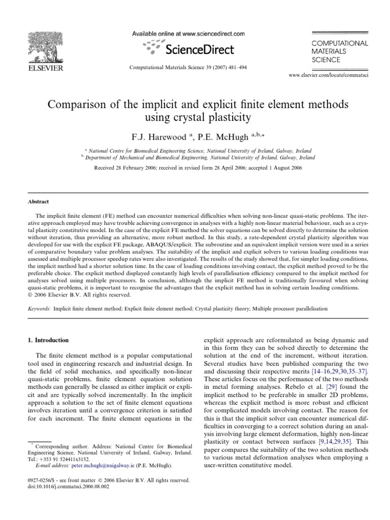 Comparison of The Implicit and Explicit Finite Element Methods Using Crystal Plasticity | PDF ...
