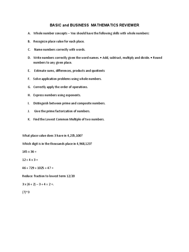 BASIC-and-BUSINESS-MATHEMATICS-REVIEWER Final | PDF | Interest | Numbers