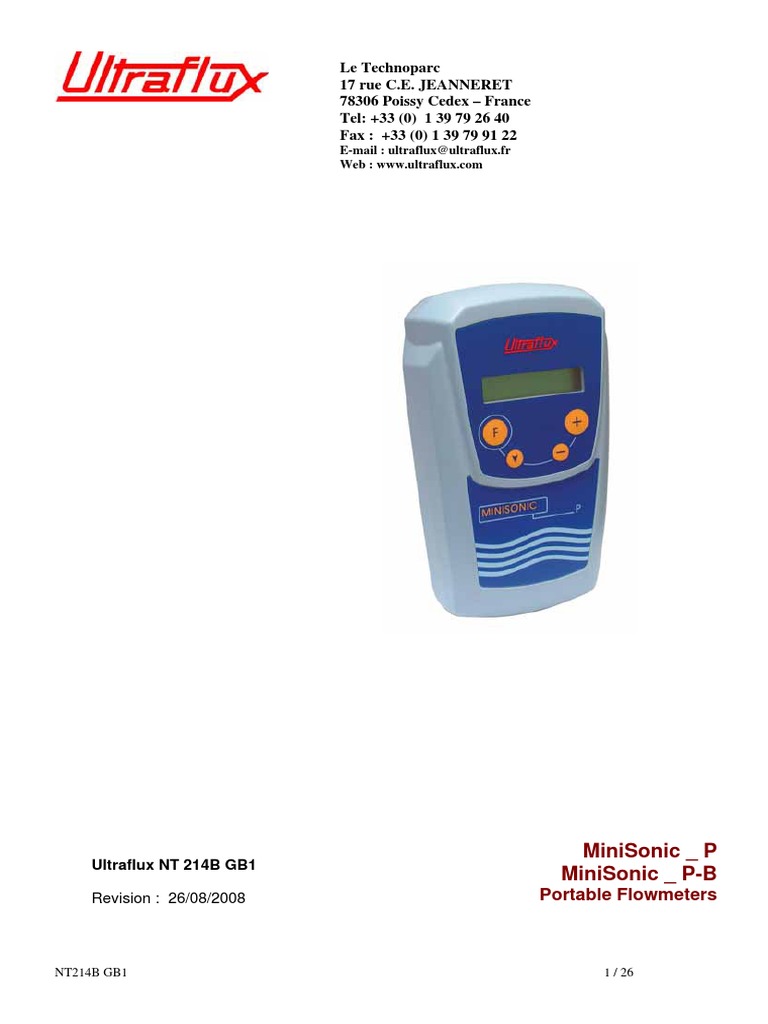 Ultraflux MinisonicP Manual | PDF | Flow Measurement | Reynolds Number