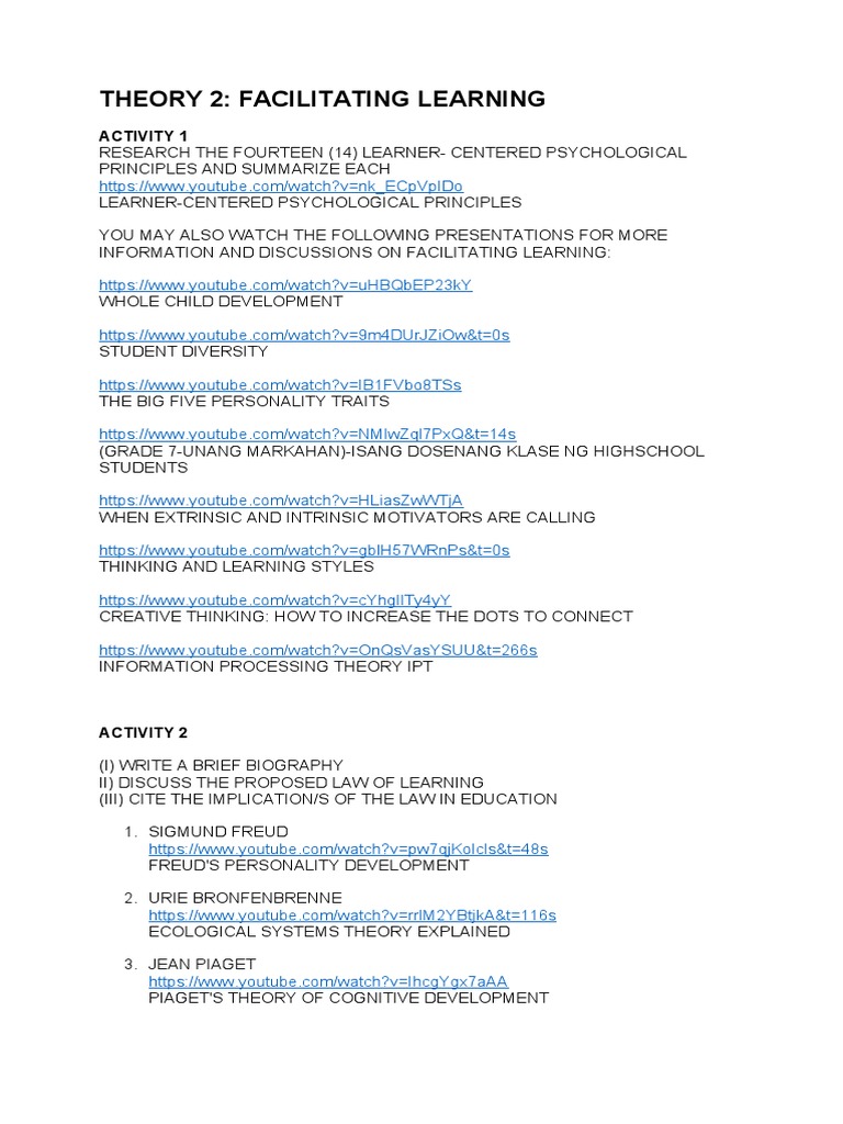 Theory 2: Facilitating Learning: Activity 1 | PDF | Psychology | Learning