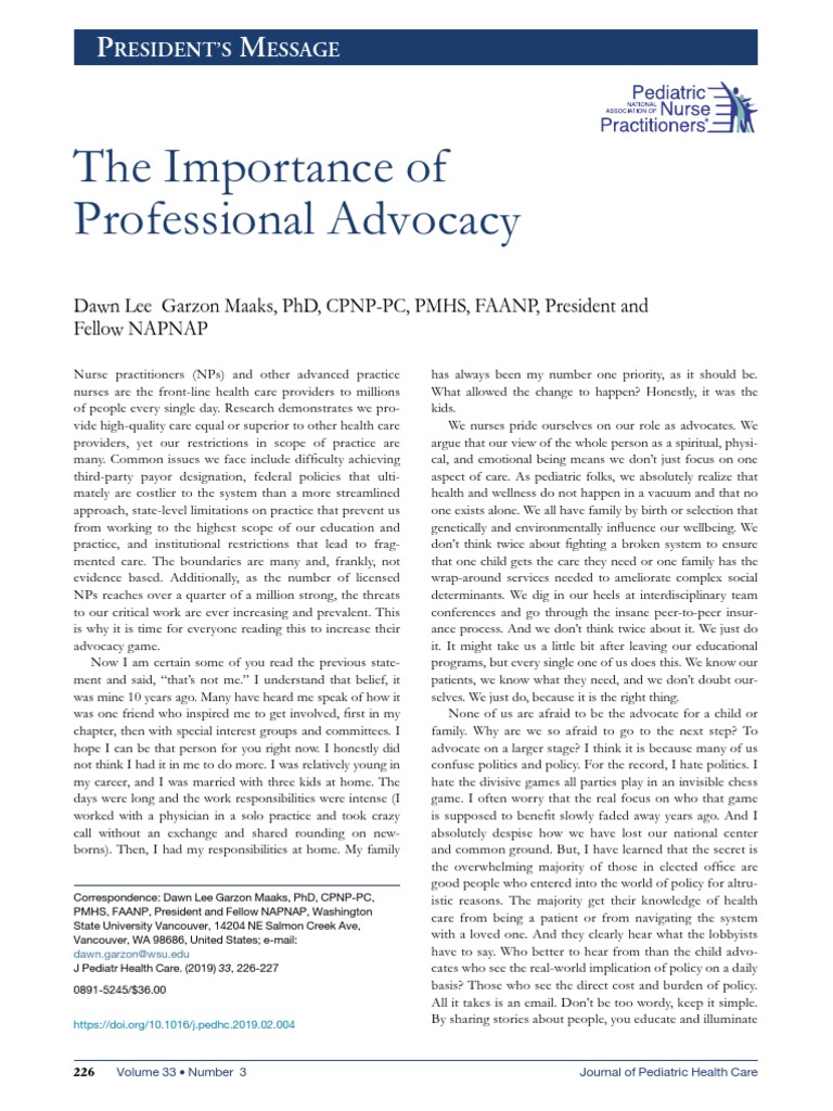 The Importance of Professional Advocacy: Resident'S Essage | PDF ...