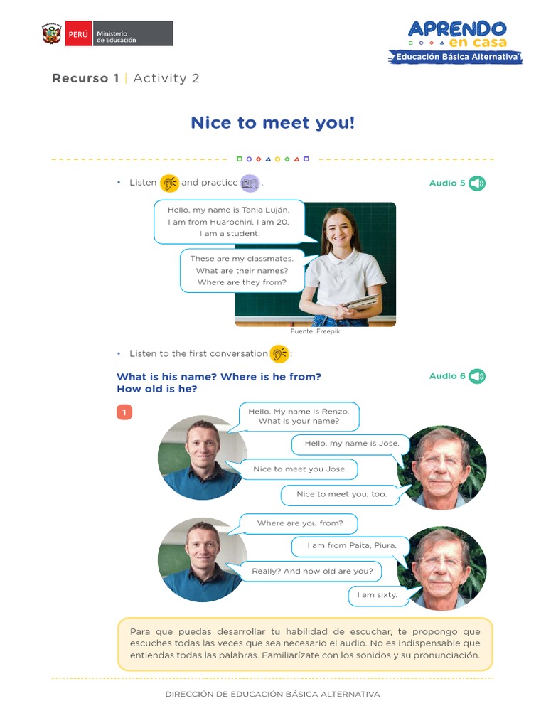 Nice To Meet You!: Recurso 1 Activity 2 | PDF