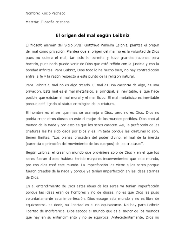 El Origen Del Mal Según Leibniz | PDF | Mal | Dios