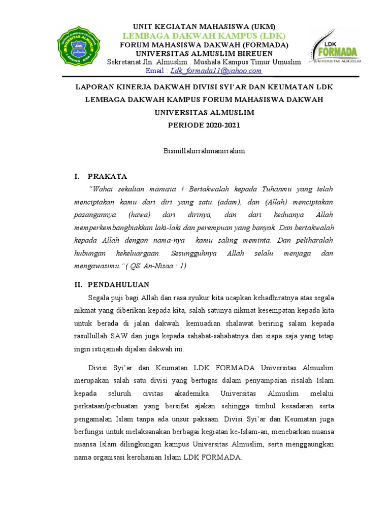 LKD Divisi Syiar Dan Keumatan 2020.2021 LDK Formada | PDF | Karier & Perkembangan