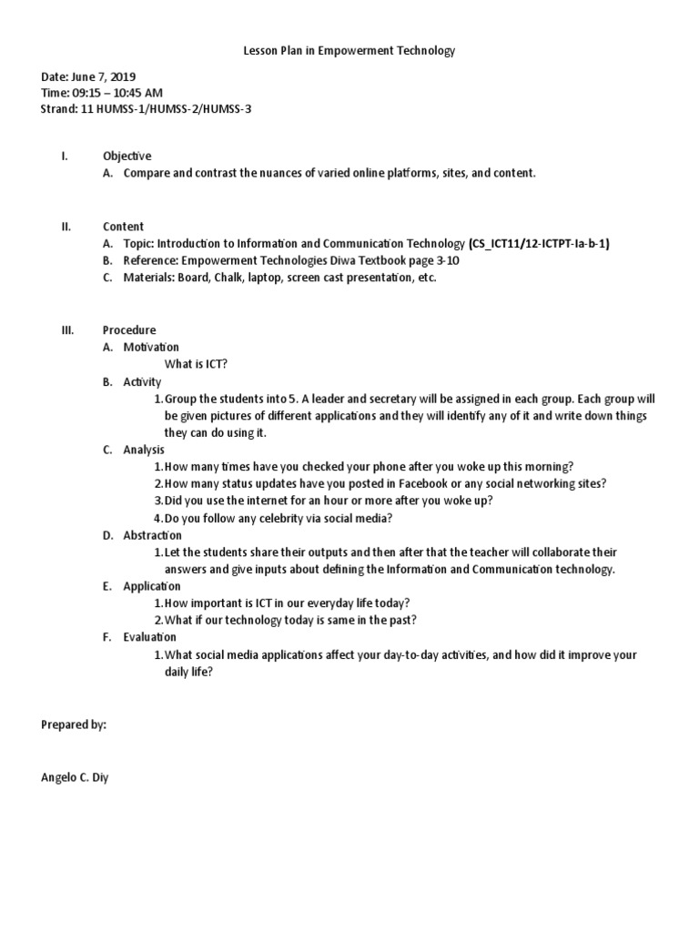 Lesson Plan in Empowerment Technology June 7 | PDF