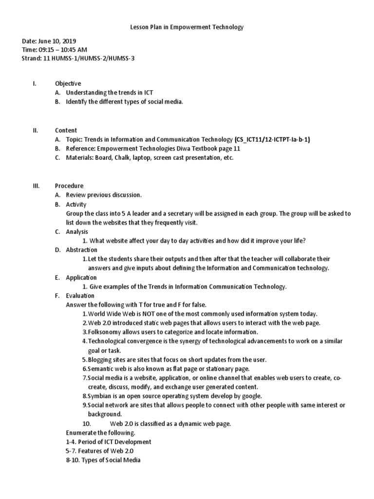 Lesson Plan in Empowerment Technology June 10 | PDF | World Wide Web ...