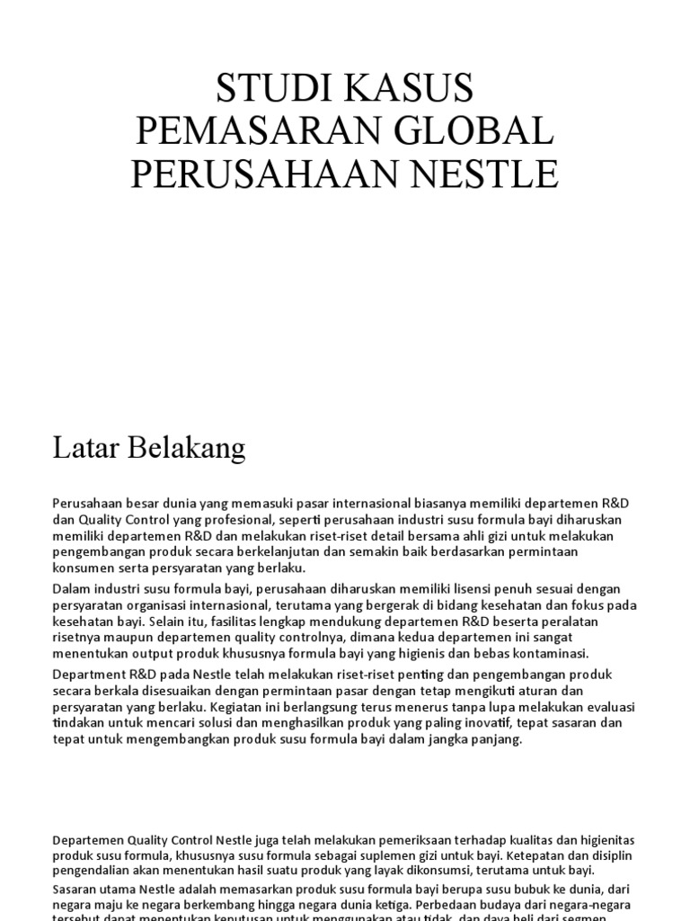 Studi Kasus Pemasaran Global Perusahaan Nestle | PDF