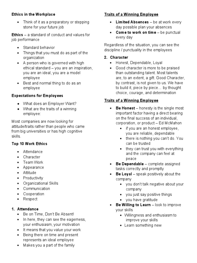 Essential Workplace Ethics Guide | PDF | Leadership | Attitude (Psychology)