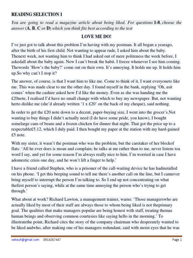 Reading Selection 1 | PDF | Sharks | Great White Shark