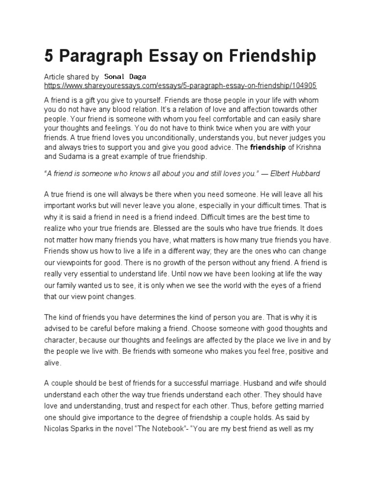 5 Paragraph Essay On Friendship: "A Friend Is Someone Who Knows All ...