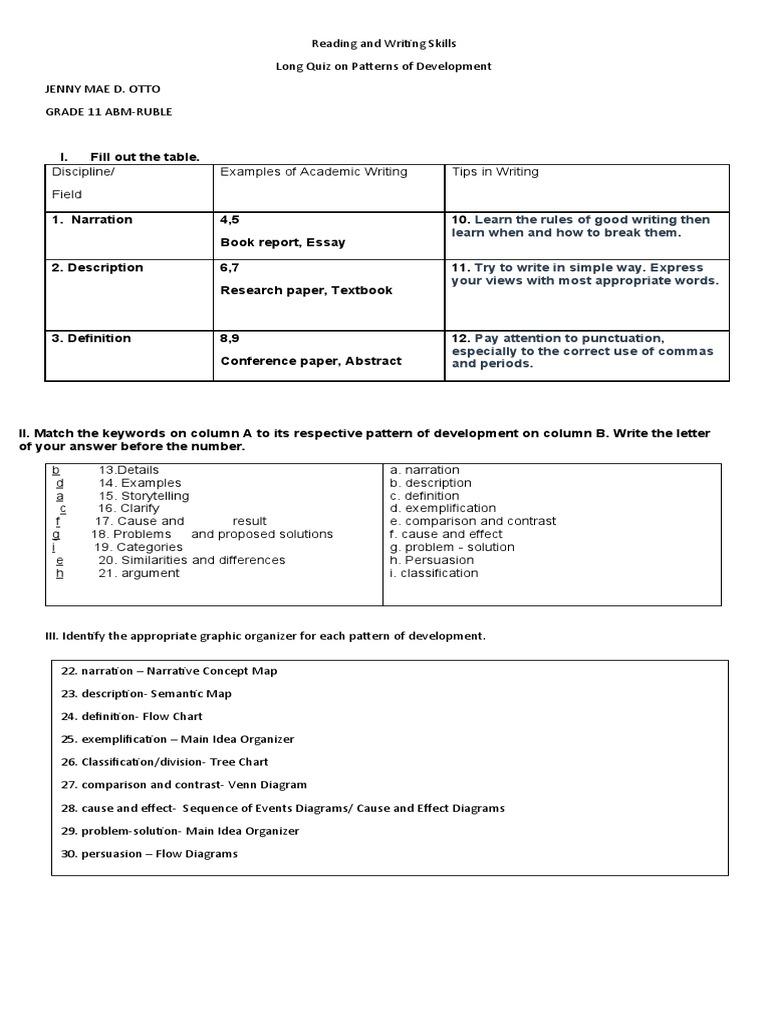 Long Test in Reading and Writing Skills (Jenny Mae D. Otto Grade 11 Abm ...