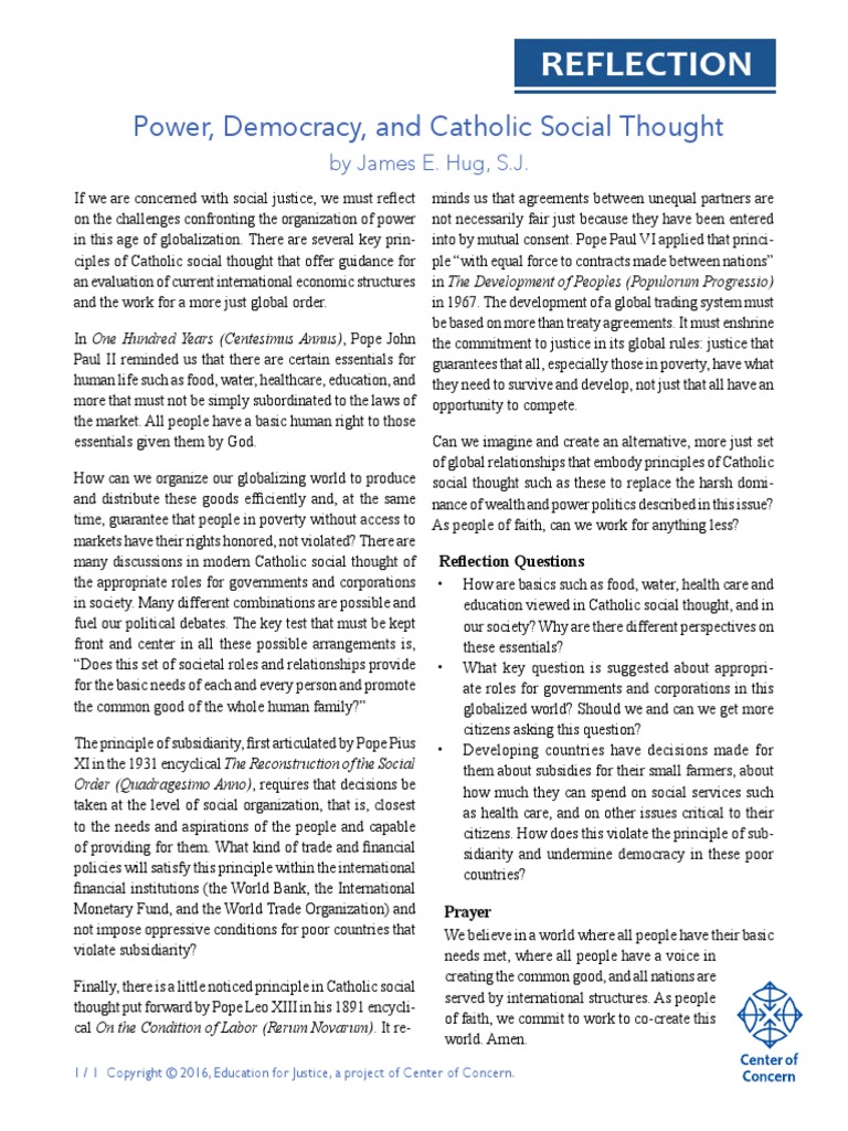 Reflection - Power Democracy and Catholic Social Teaching Jim Hug.S.J ...