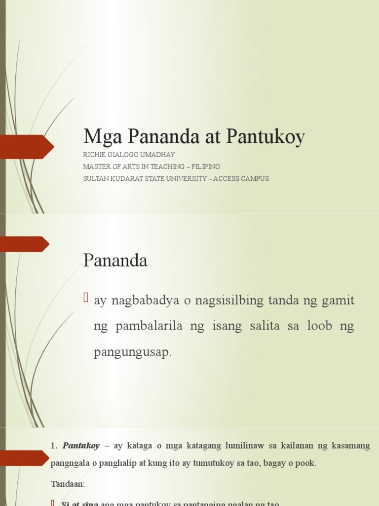 Mga Pananda at Pantukoy | PDF