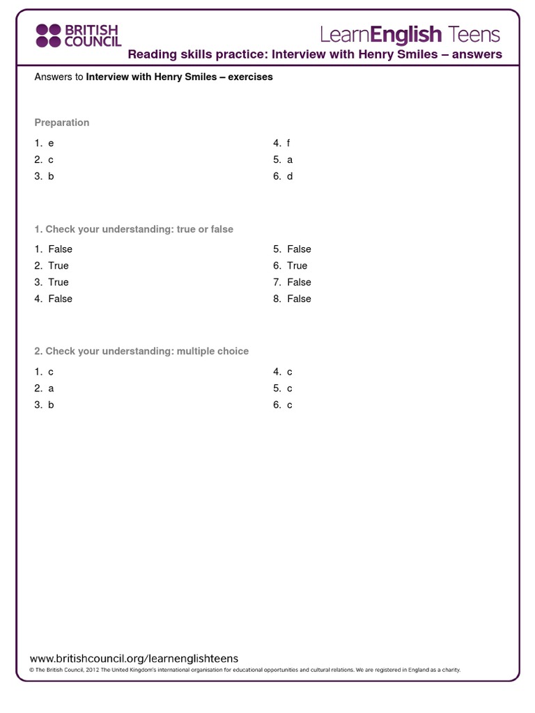 Interview with Henry Smiles Answers | PDF