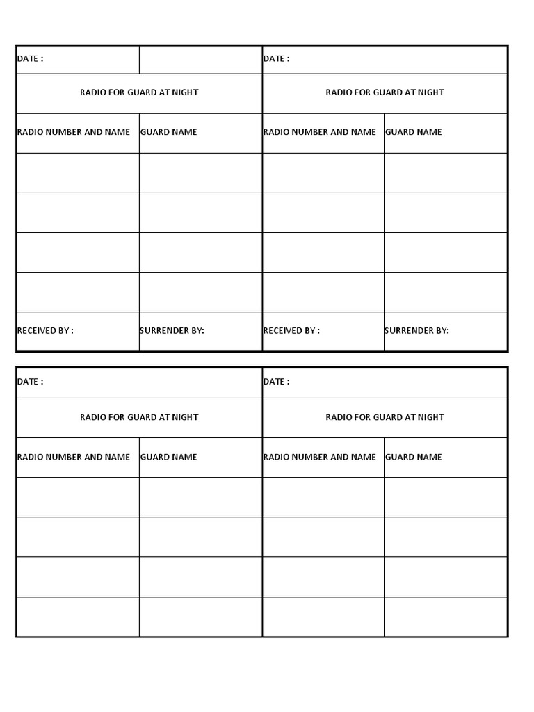 Night Guard Radio Log Template | PDF