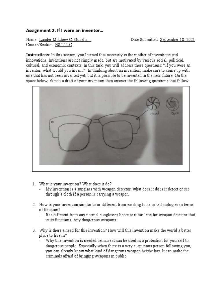 M1 Section 2. Assignment 2. If I Were An Inventor... | PDF