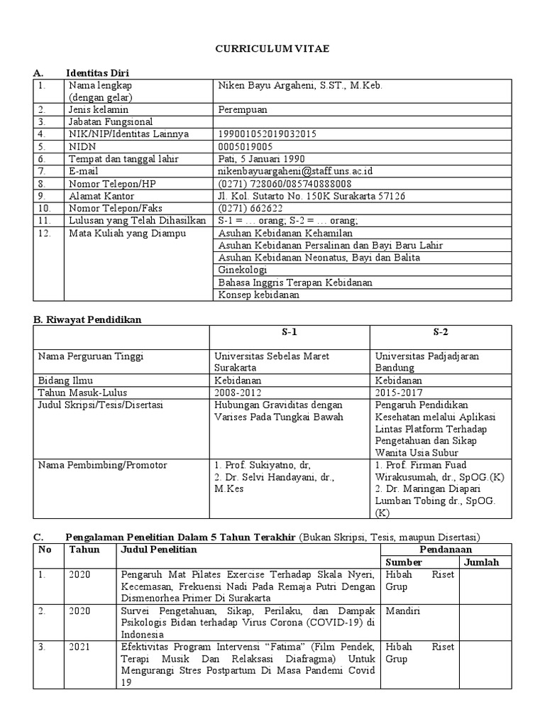 CURRICULUM VITAE Niken Format IRIS | PDF