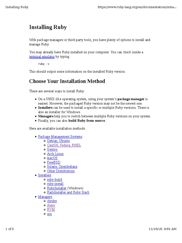 Installing Ruby: Choose Your Installation Method | Descargar gratis PDF | Linux Distribution | Linux