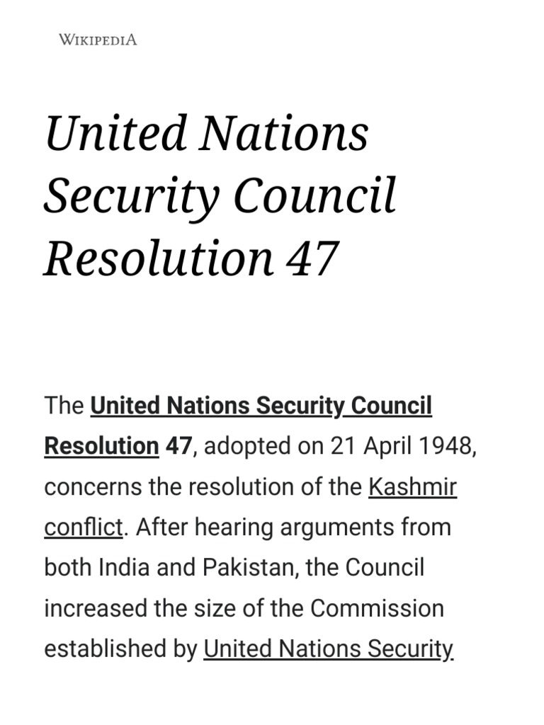 United Nations Security Council Resolution 47 | PDF | Government Of ...