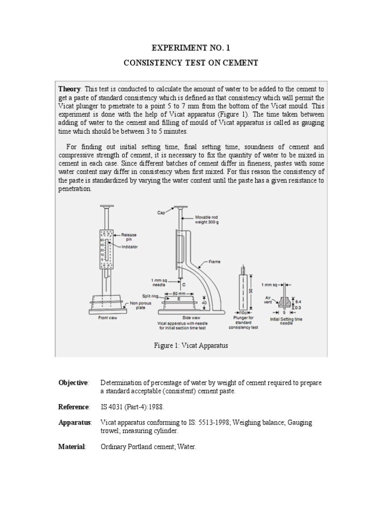 Experiment No. 1 Consistency Test On Cement | PDF | Cement | Concrete