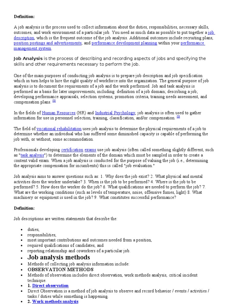 Job Analysis | PDF | Competence (Human Resources) | Employment