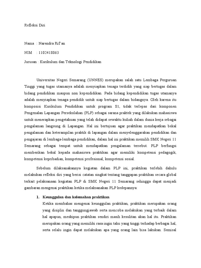 Contoh Refleksi Diri | PDF
