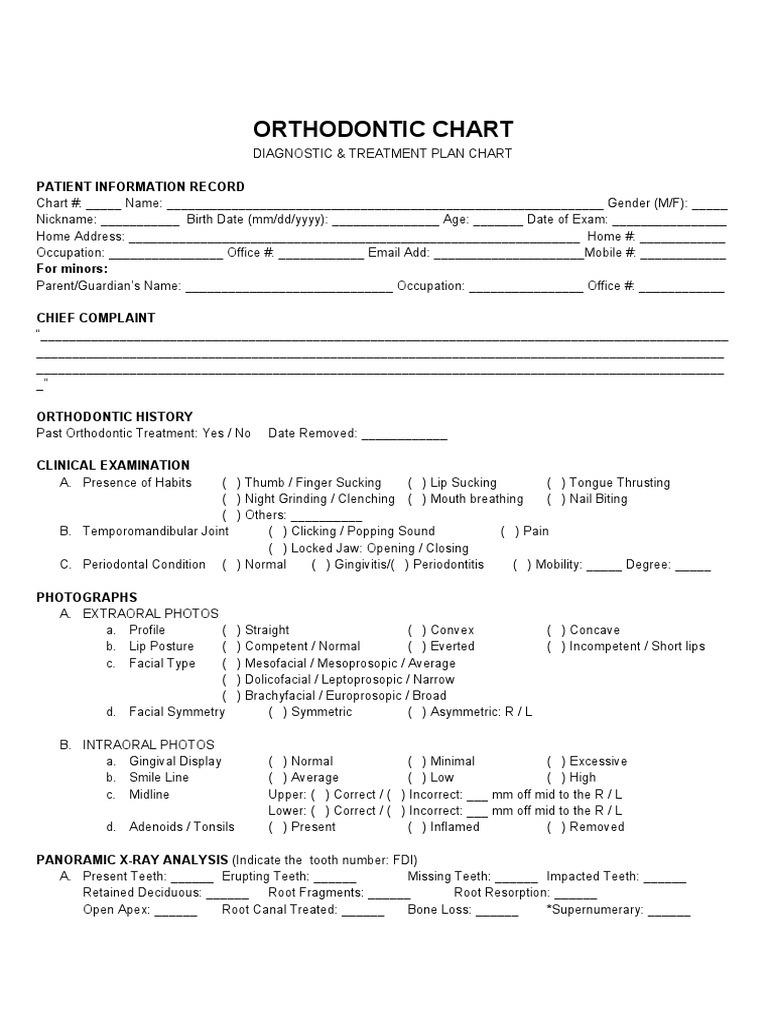 Orthodontic Chart: Patient Information Record | PDF | Dentistry ...
