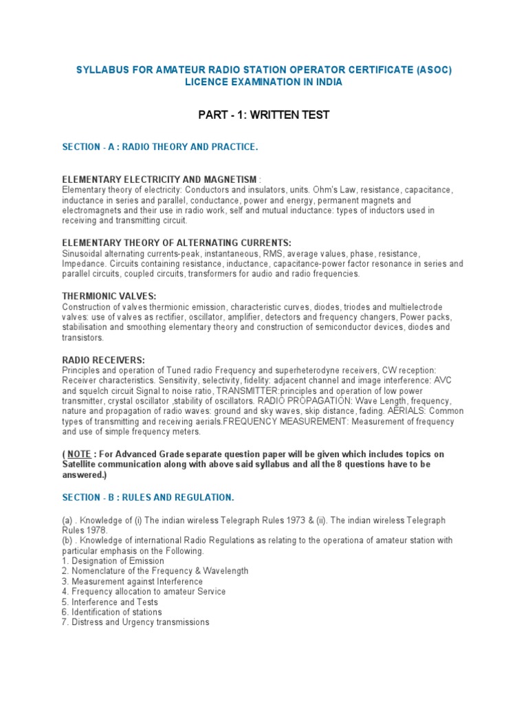 Syllabus For Amateur Radio Station Operator Certificate | PDF | Radio ...