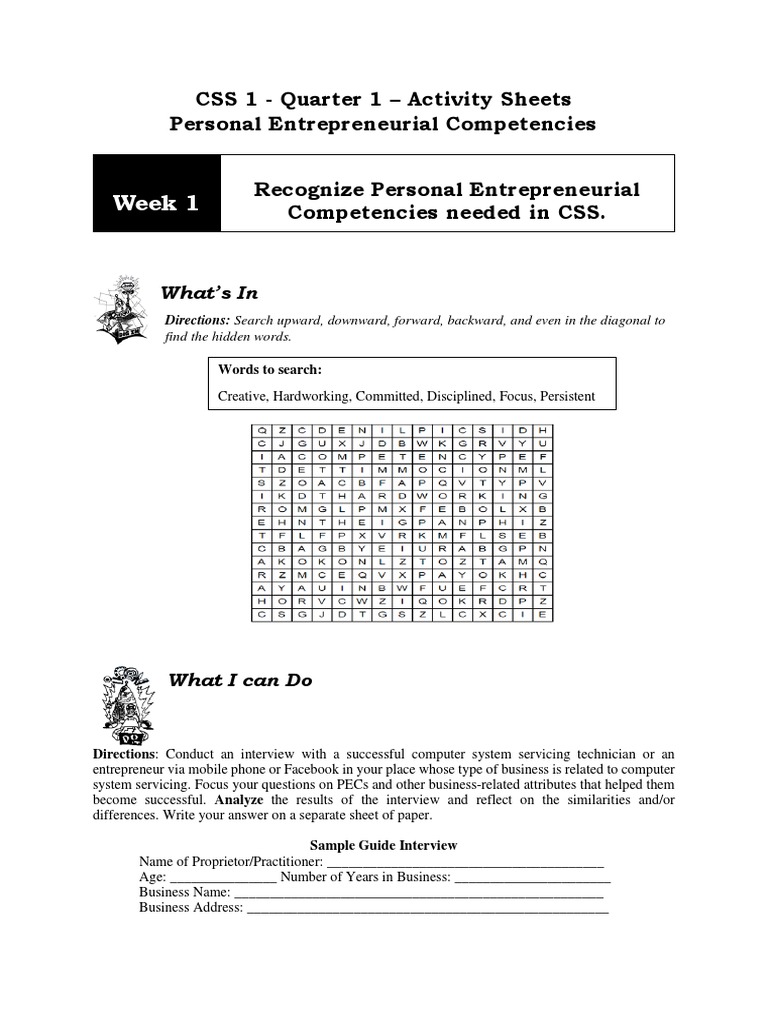Activity Sheets CSS1 Q1 G11 | PDF | Random Access Memory | Entrepreneurship