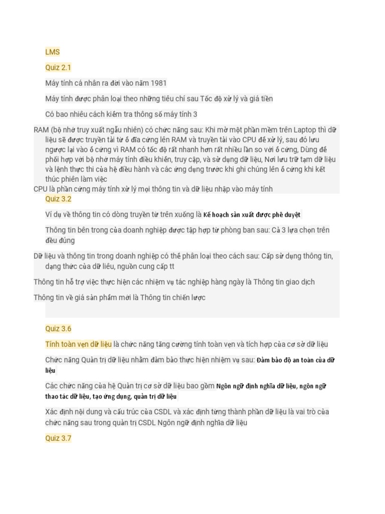 Trắc nghiệm hỗ trợ HTTTQL | PDF