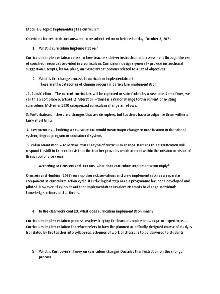 Module 6 Topic Curriculum Implementation | PDF | Curriculum | Applied ...
