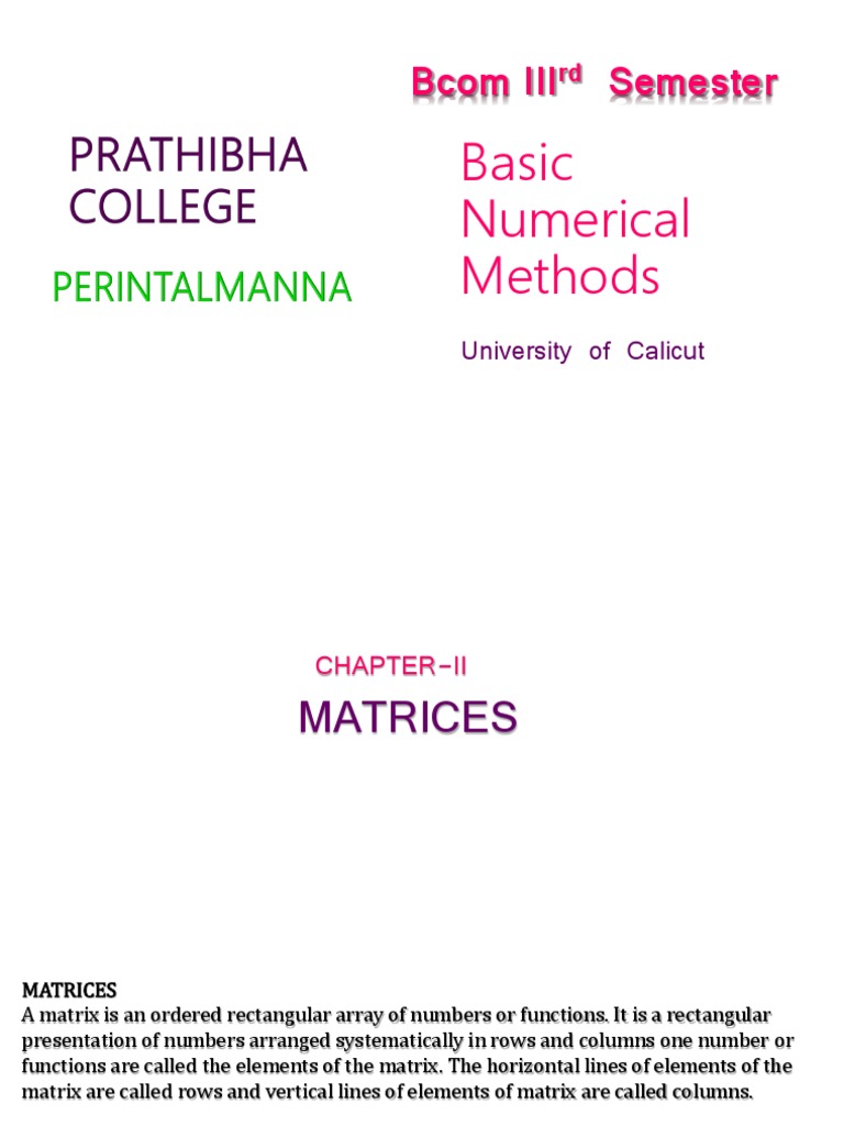 Bcom III Semester: Basic Numerical Methods | PDF | Matrix (Mathematics) | Determinant