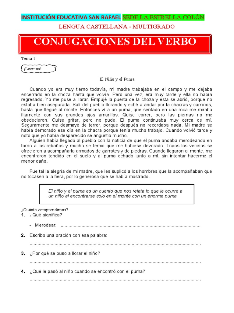Conjugaciones Del Verbo para Cuarto de Primaria | PDF | Verbo ...