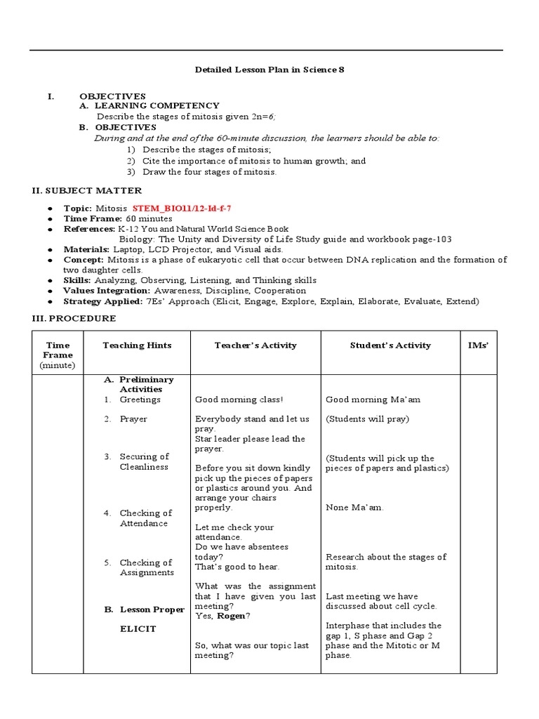 Exploring the Stages of Mitosis: A Detailed Lesson Plan for Teaching ...