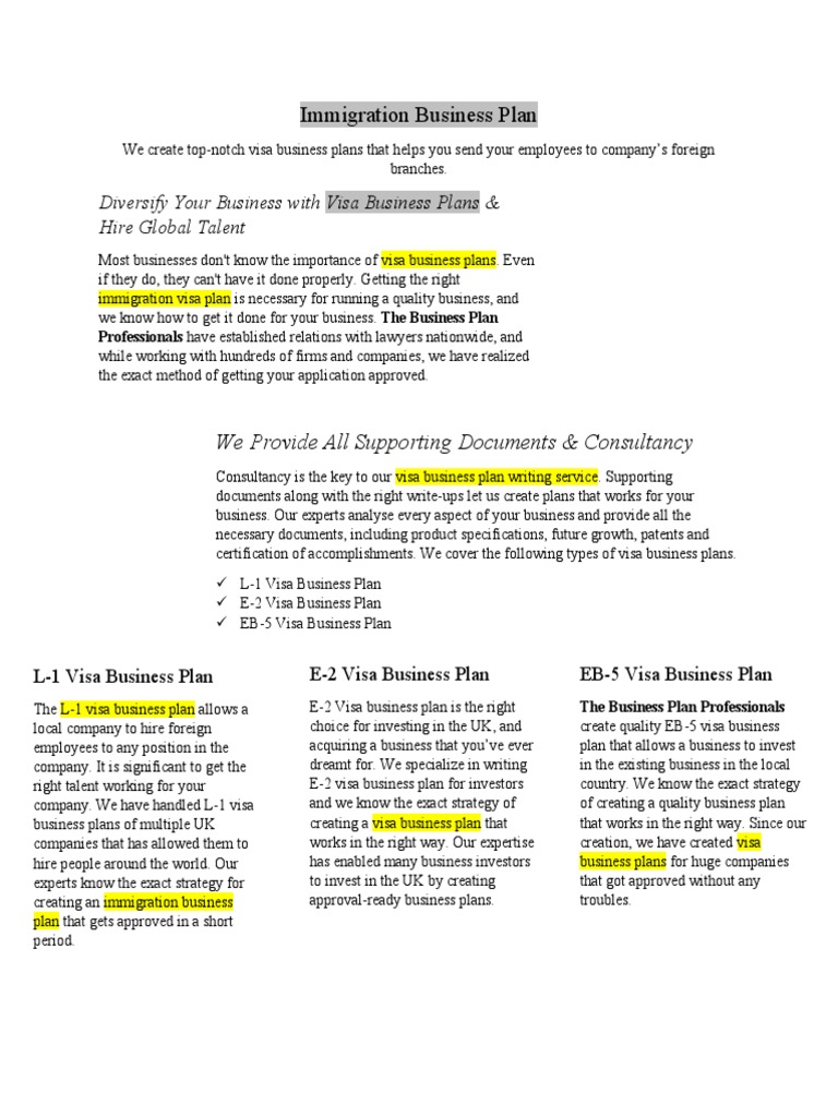 Immigration Business Plan: We Provide All Supporting Documents ...