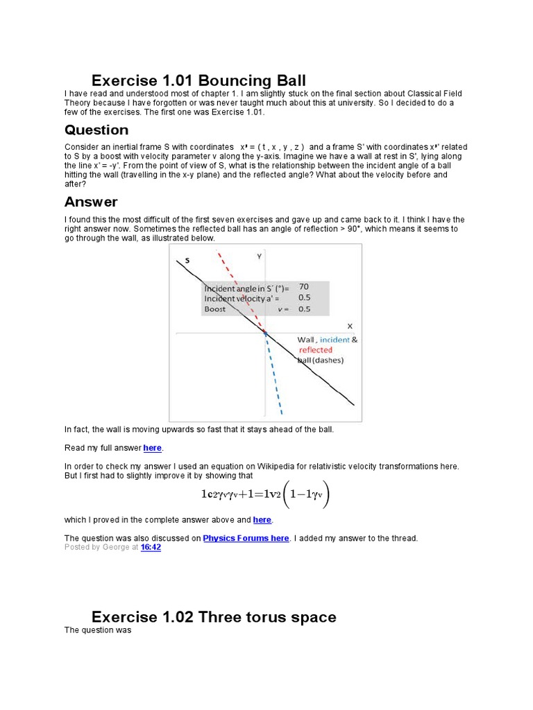 Exercise 1.01 Bouncing Ball Angle | PDF | Special Relativity | Science