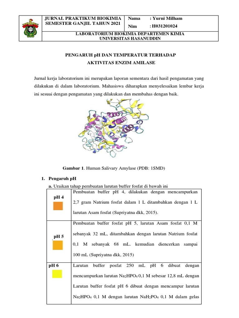 Jurnal Kerja Pengaruh PH Dan Temperatur Terhadap Aktivitas Enzim ...