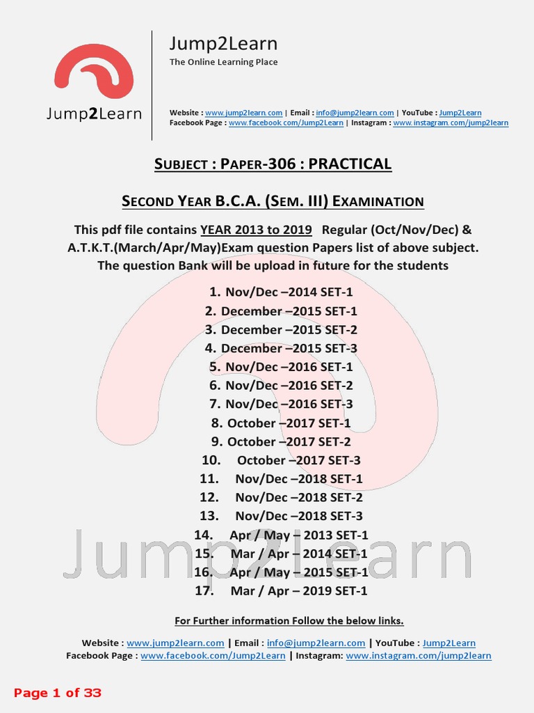 Jump2Learn: S: P - 306: Practical S Y B.C.A. (S - Iii) E | PDF | Parameter (Computer Programming ...