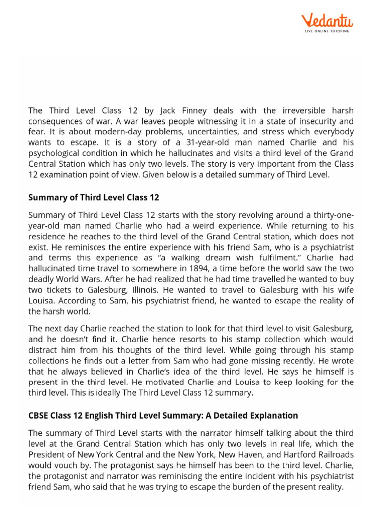 Third Level Summary Class 12 English | PDF