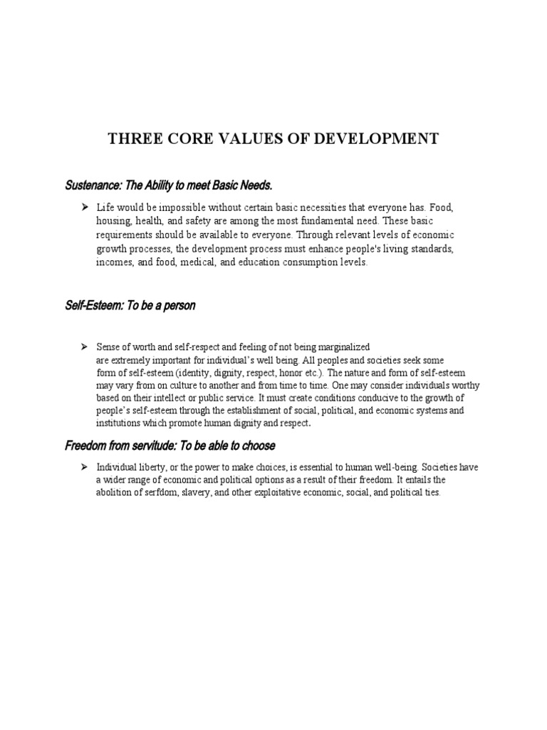 Three Core Values of Development | PDF