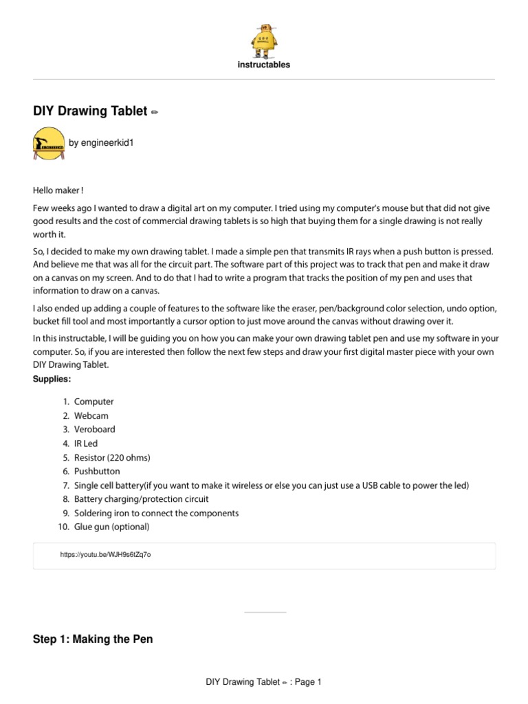 DIY Drawing Tablet : Instructables | PDF | Tablet Computer | Computer ...