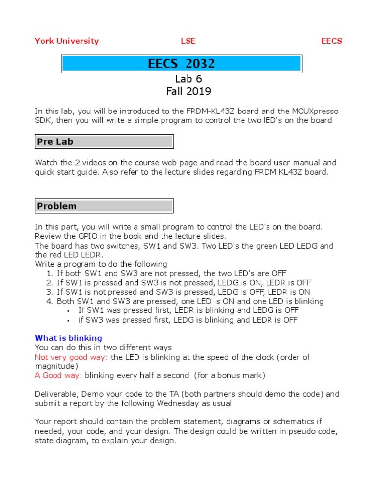 EECS 2032: Lab 6 Fall 2019 | PDF